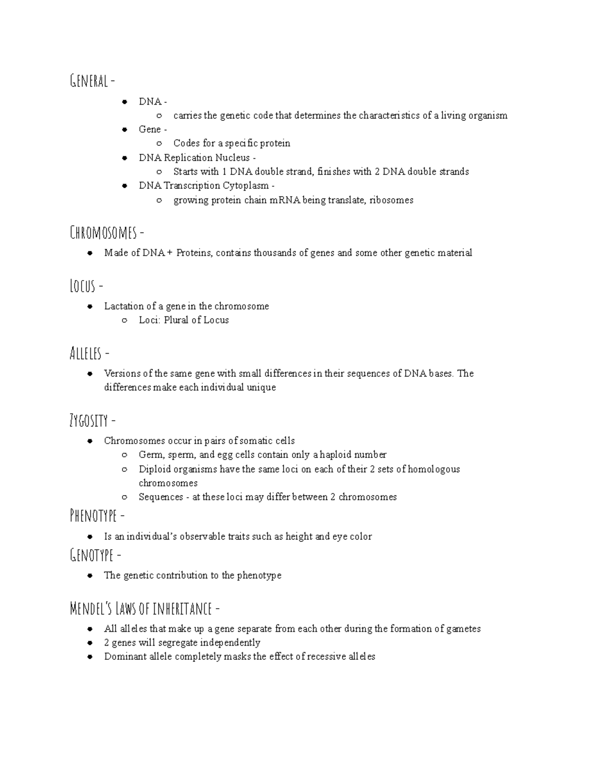 Information for quiz 3 - Prep work for AVS 145 quiz 3 - General - DNA ...