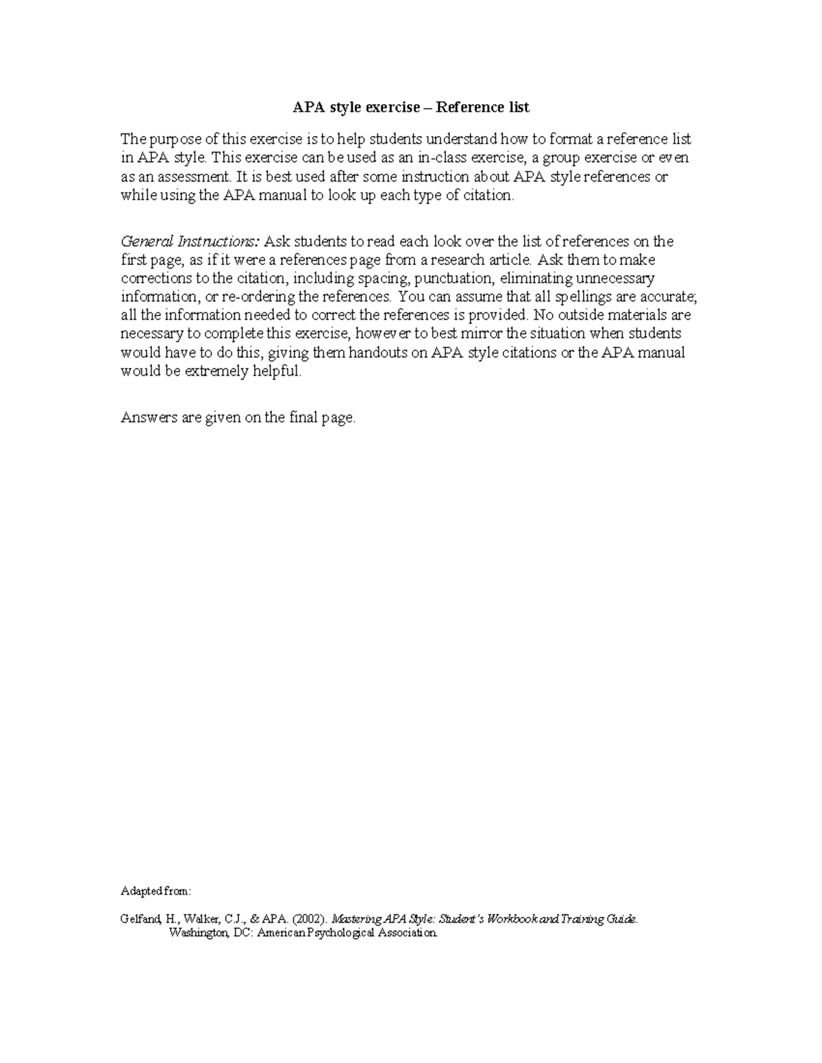 APA-style-exercise-ref - APA style exercise – Reference list The ...