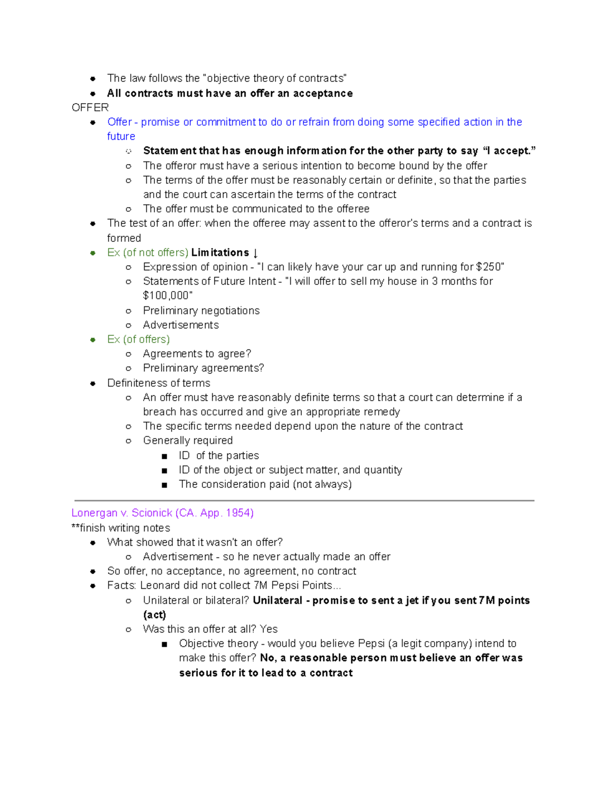 Chapter 8 Lecture Notes 2 - The law follows the “objective theory of ...
