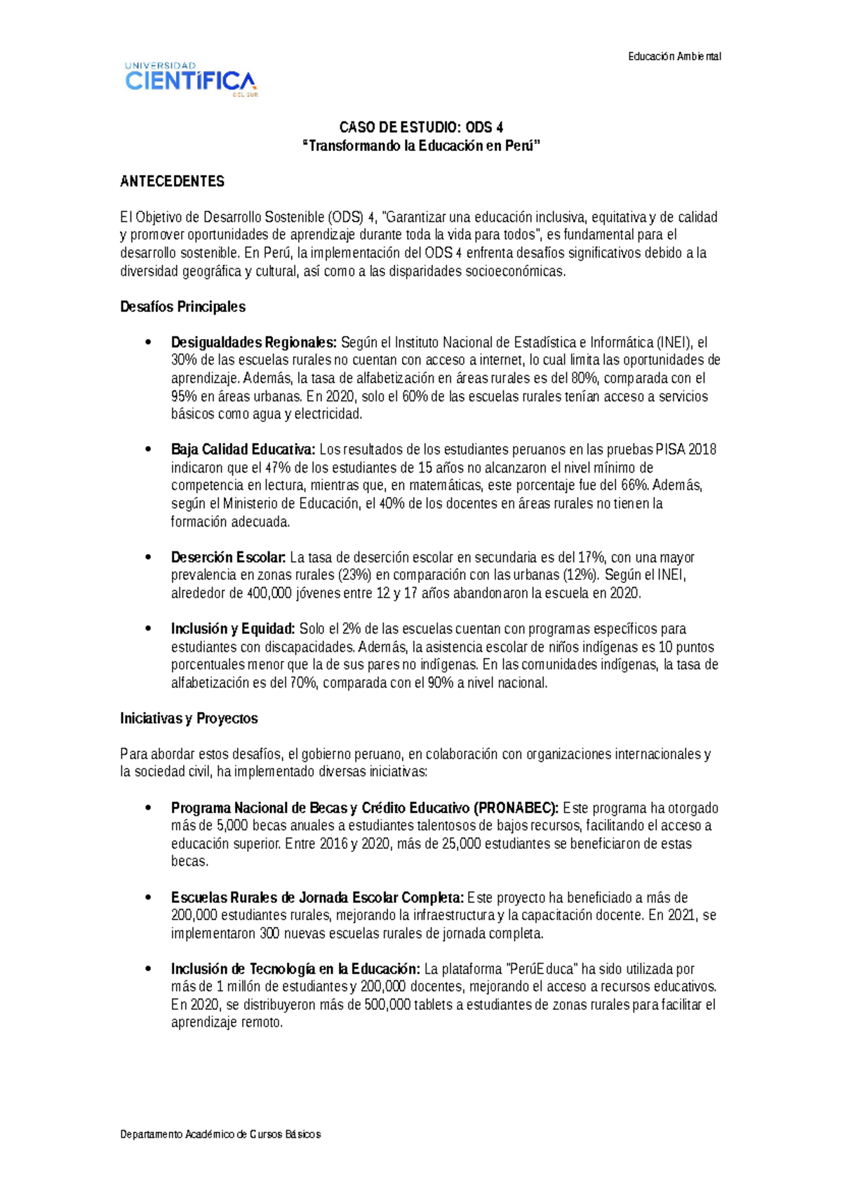 1. CASO DE Estudio - ODS 4 - Educación Ambiental CASO DE ESTUDIO: ODS 4 ...