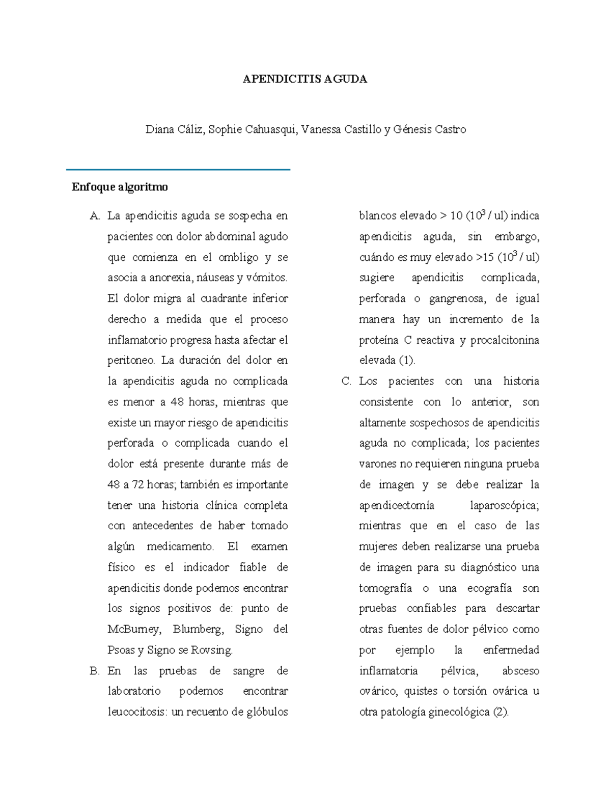 Algoritmo apendicitis aguda - APENDICITIS AGUDA Diana Cáliz, Sophie ...