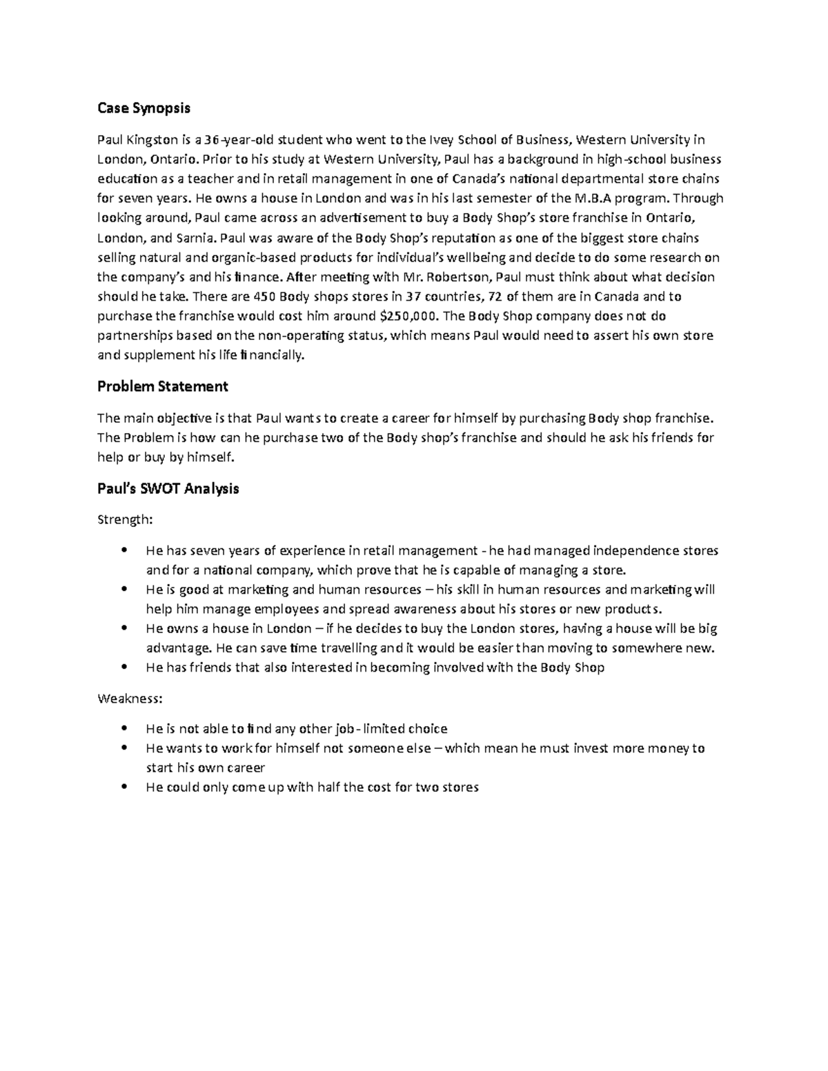 Case Synopsis - fqwfwq - Case Synopsis Paul Kingston is a 36-year-old ...