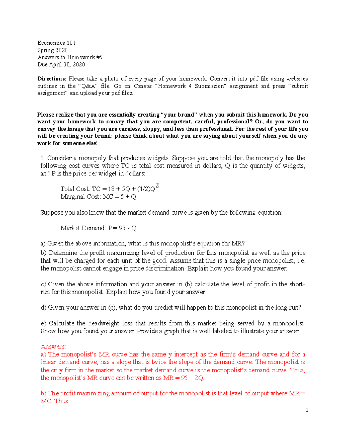 Answerstohomework 5spring 2020 Mengqirevised - Economics 101 Spring ...