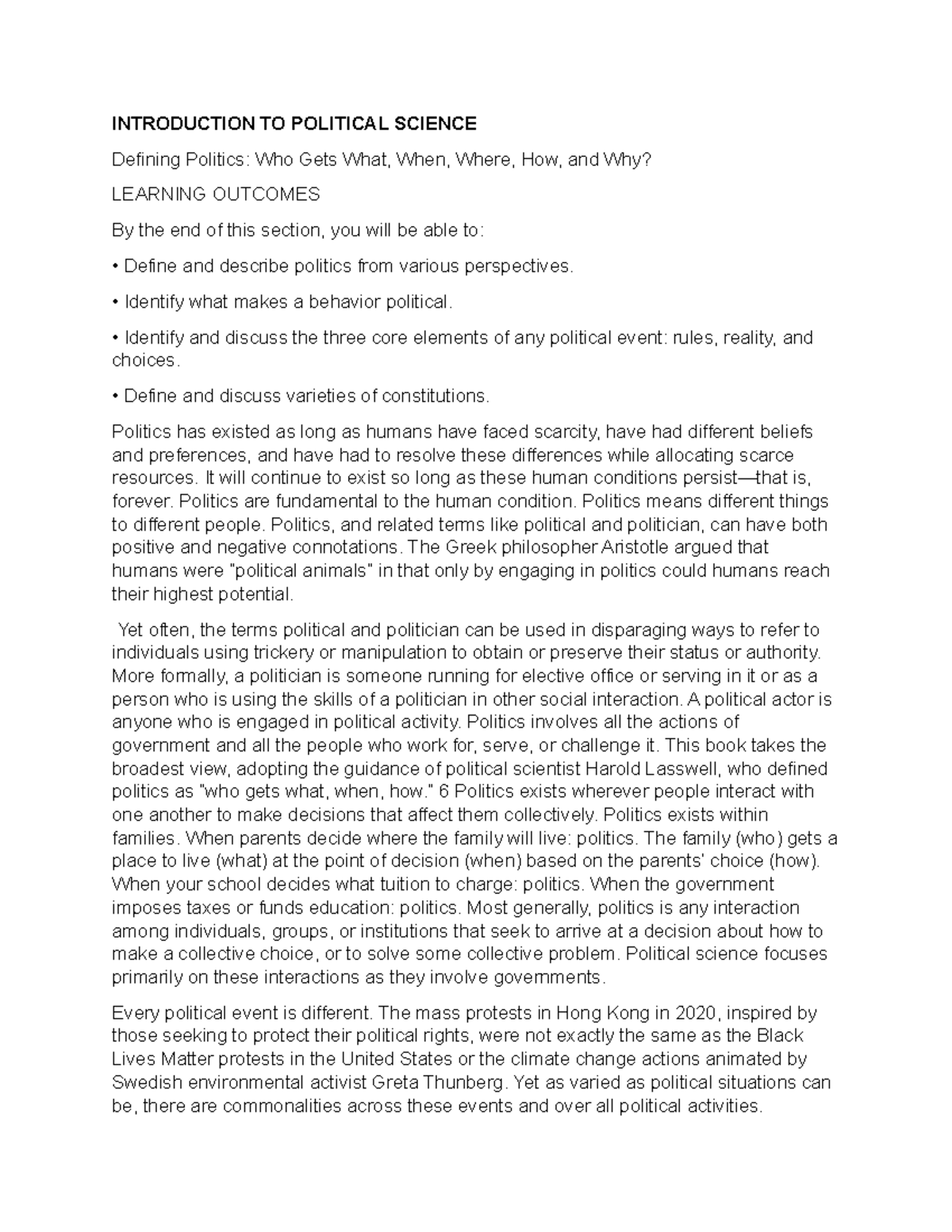 Introduction TO Political Science - INTRODUCTION TO POLITICAL SCIENCE ...