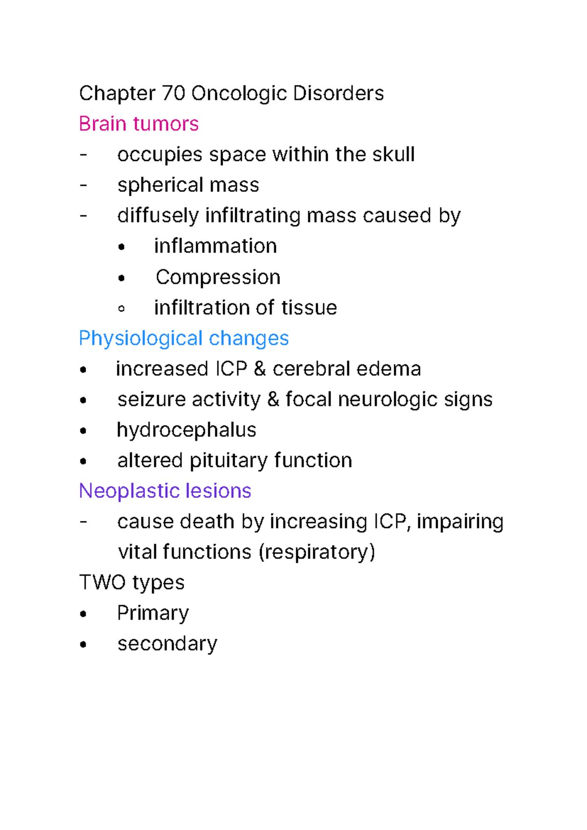Chapter 70 Oncologic Disorders - Chapter 70 Oncologic Disorders Brain ...