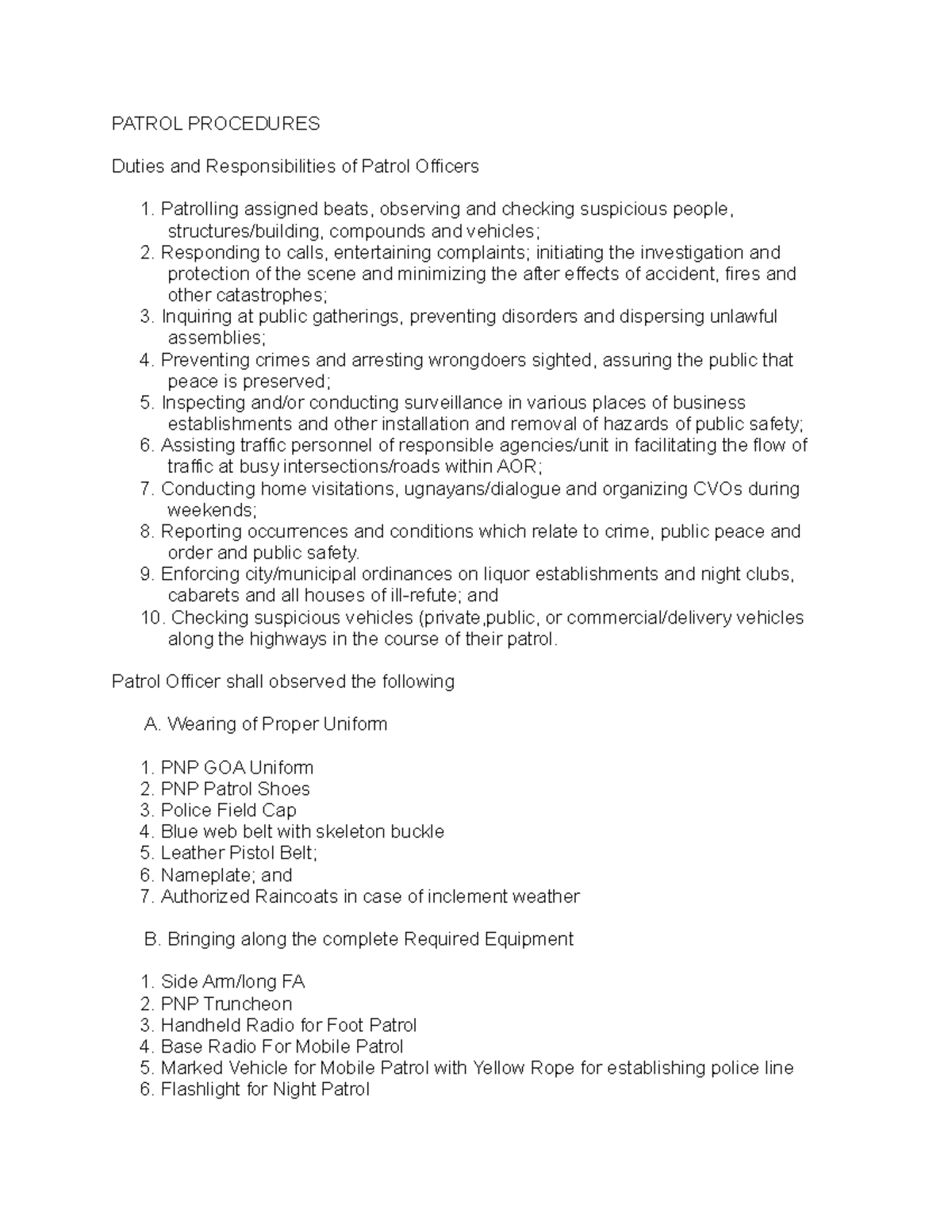 Lesson 5 Patrol Procedures - PATROL PROCEDURES Duties and ...