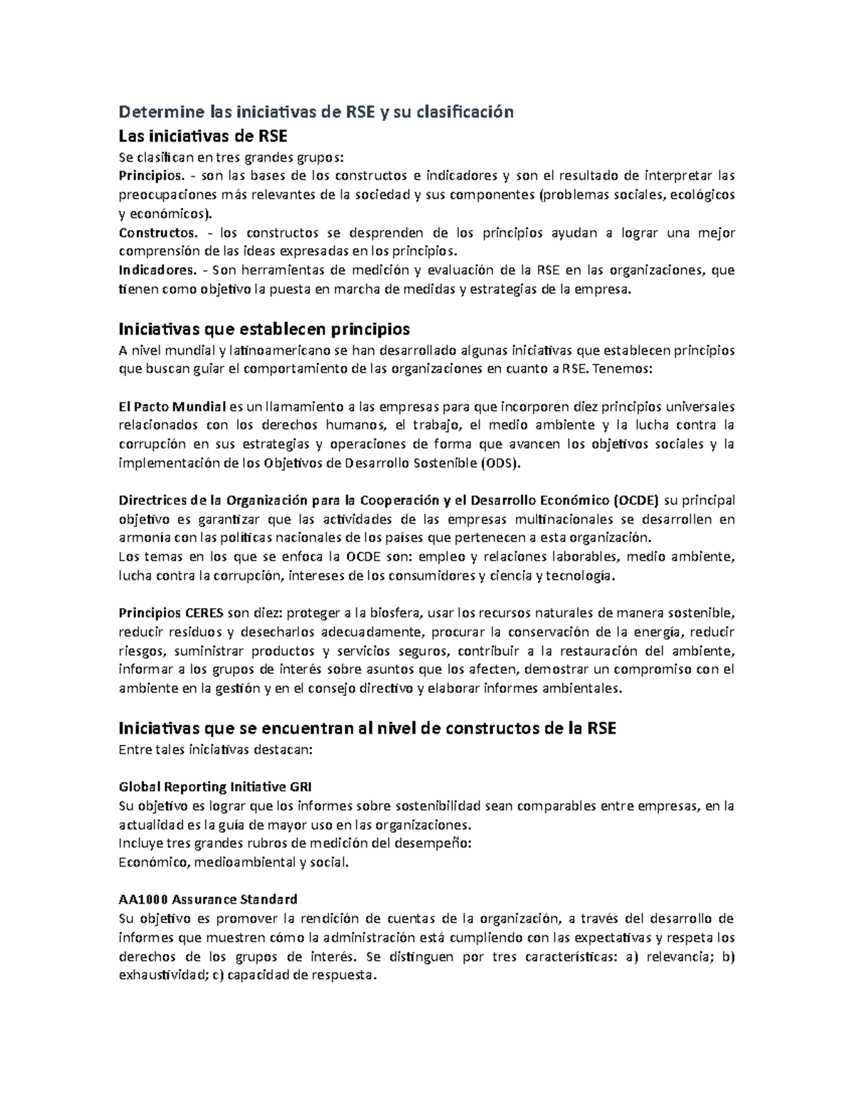 Activ 1 RSE - Determine las iniciativas de RSE y su clasificación Las ...