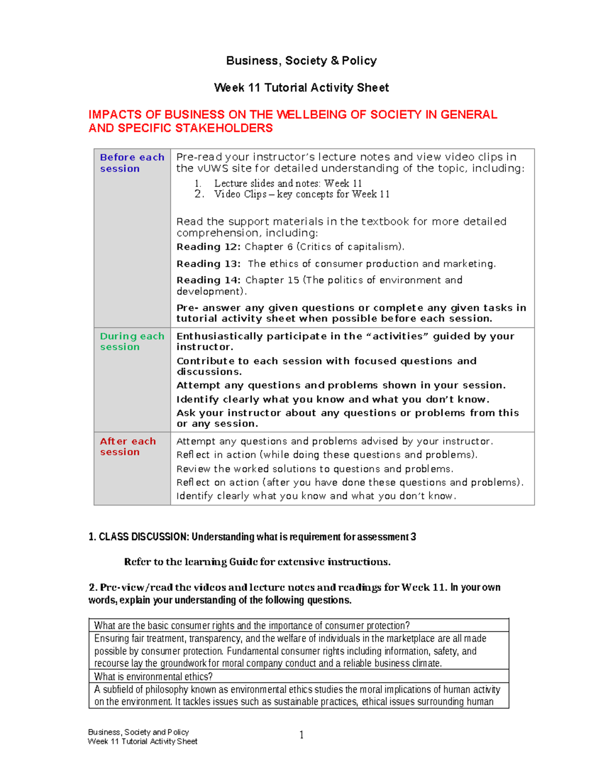 Week 11 Tutorial Activity Sheet - Business, Society & Policy Week 11 ...