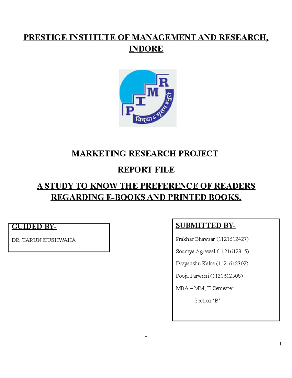 MR Report By Pooja and group MM-B SEM-2 - PRESTIGE INSTITUTE OF ...