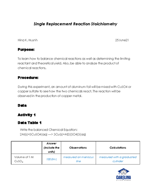 Lab report Determination of Ideal Gas Law Constant - Determination of ...