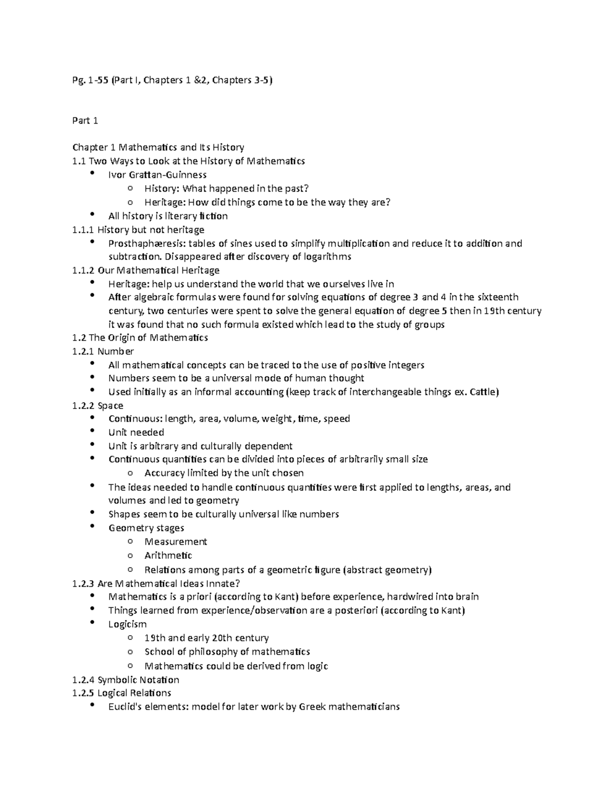Chapter 1-5 History of Math - Pg. 1-55 (Part I, Chapters 1 &2, Chapters ...