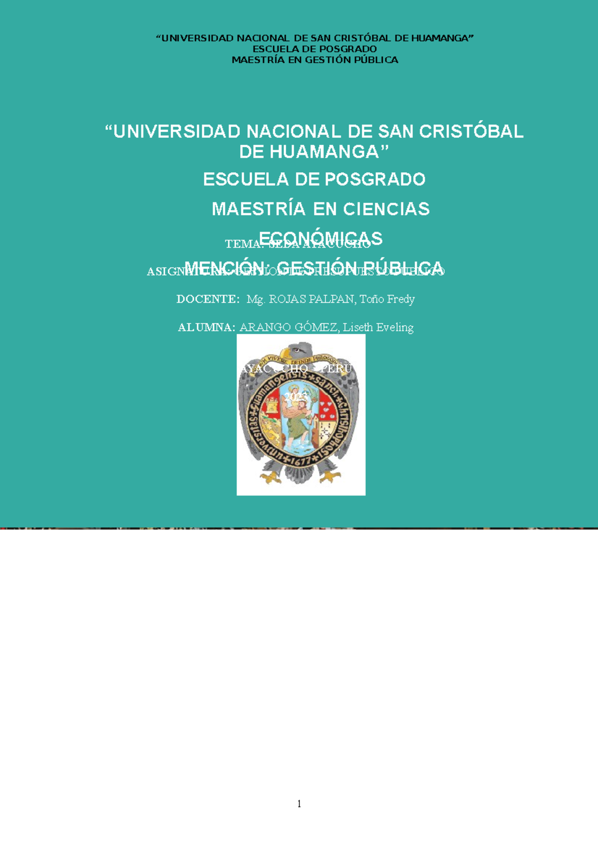 Trabajo DE SEDA - KJKHJK - ESCUELA DE POSGRADO MAESTRÍA EN GESTIÓN ...