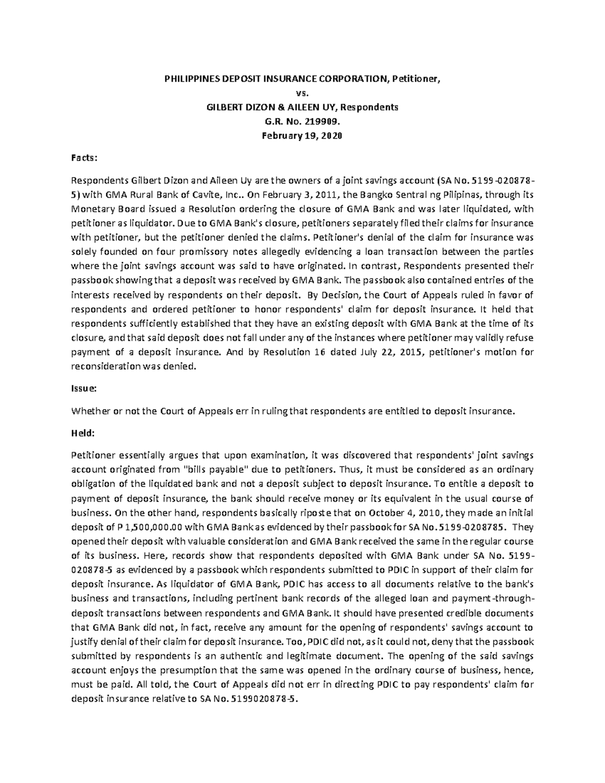 Case 2 - CASE STUDY - PHILIPPINES DEPOSIT INSURANCE CORPORATION ...