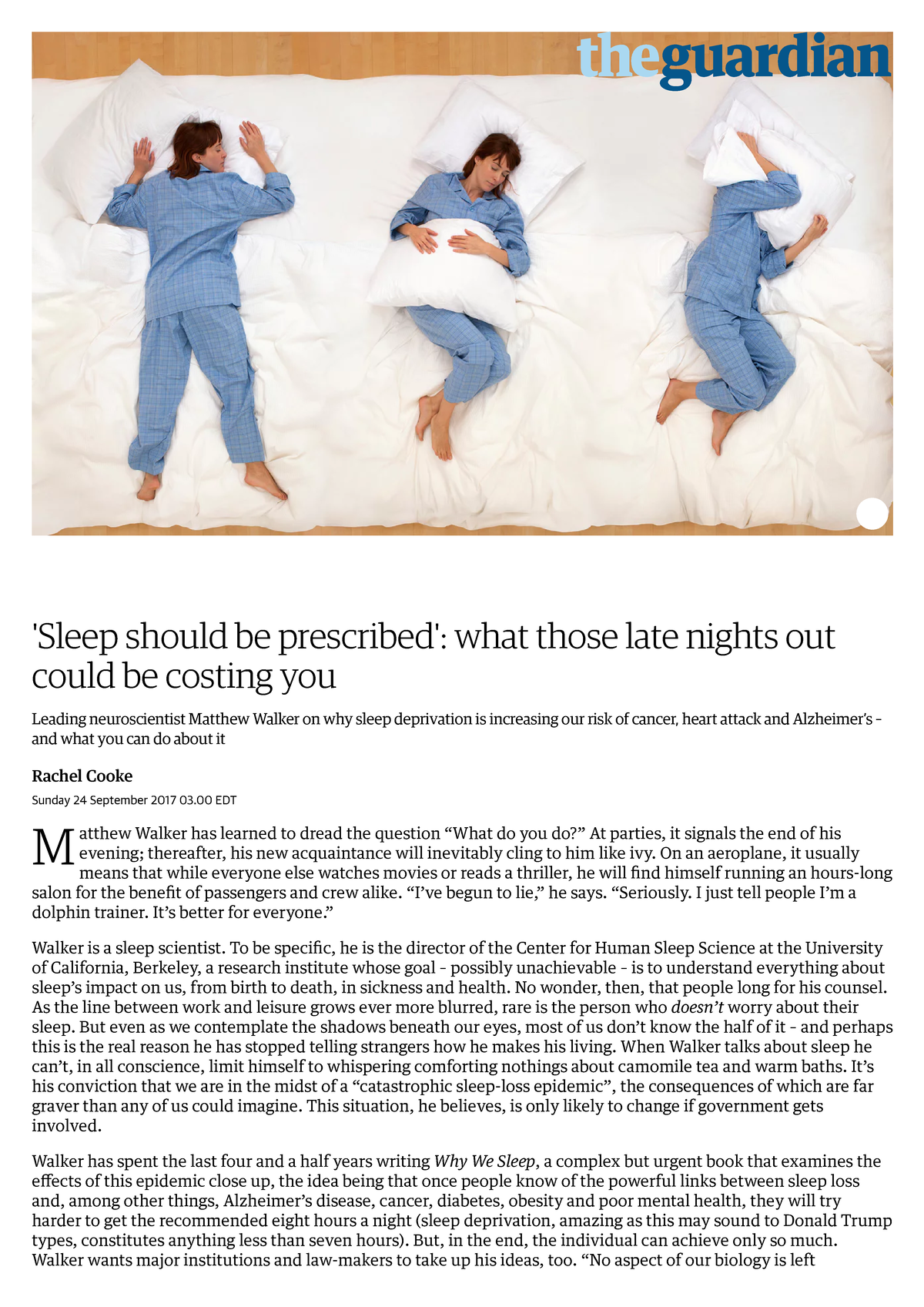 'Sleep should be prescribed' The Guardian-1 - Rachel Cooke 'Sleep ...