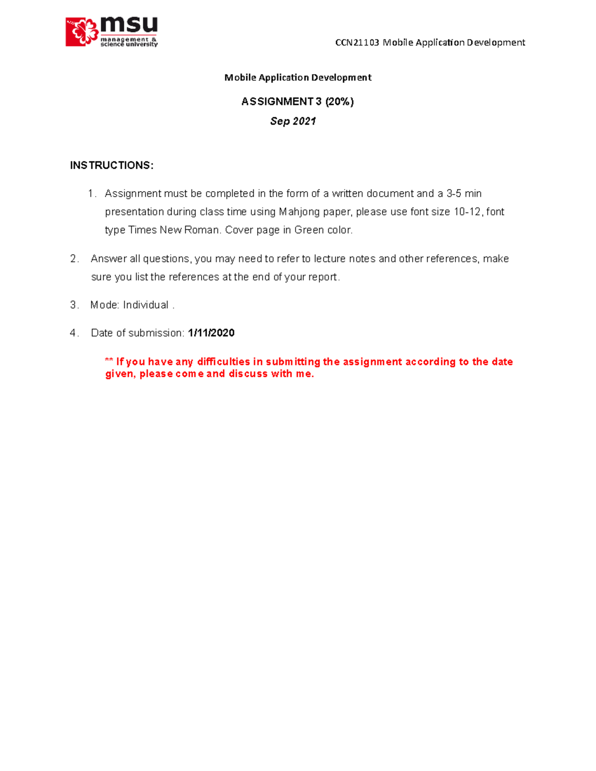 Ass3 S012016 030021 Assignment 3 MAD-9-21 - CCN21103 Mobile Application ...