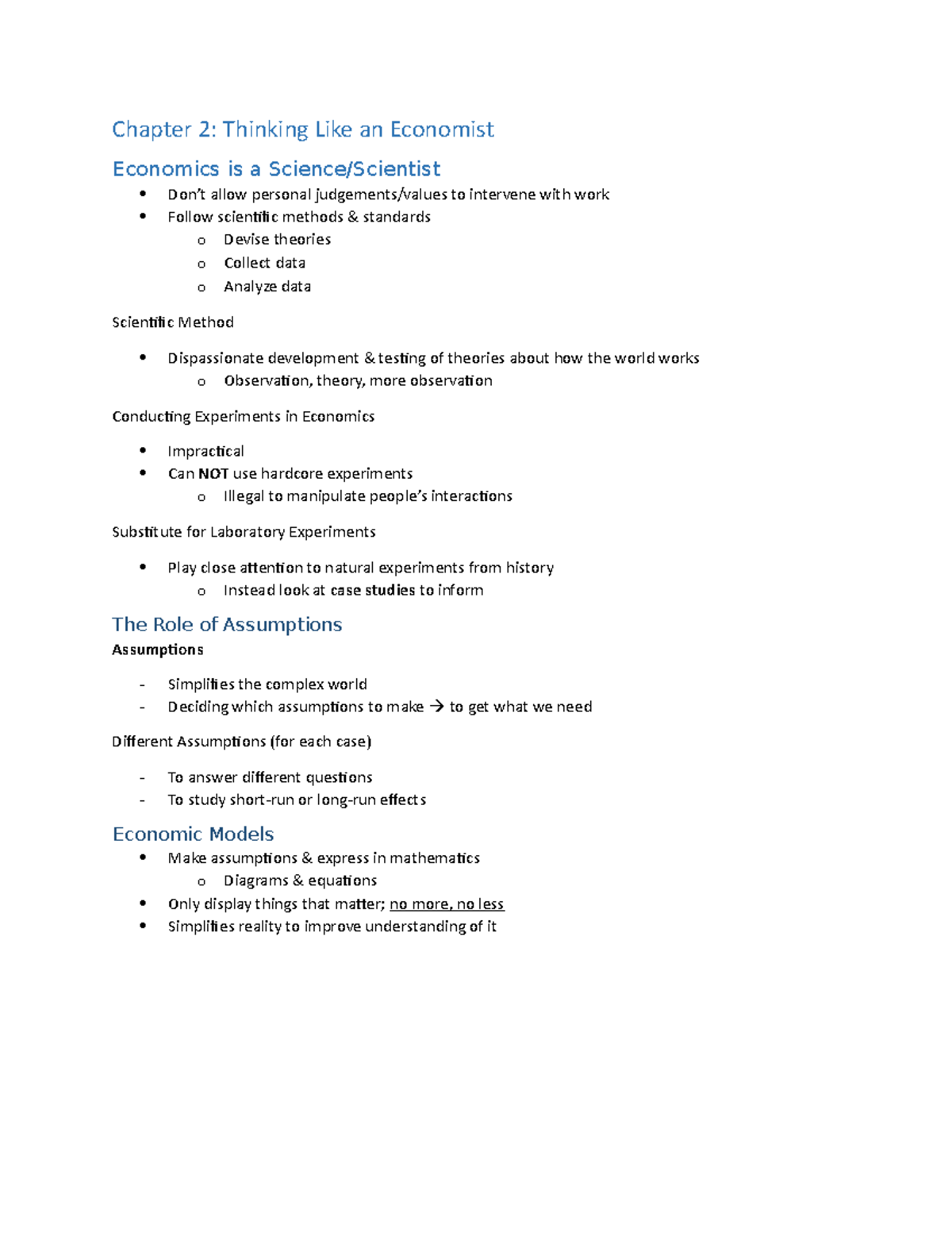 Chapter 2 Notes - Chapter 2: Thinking Like an Economist Economics is a ...