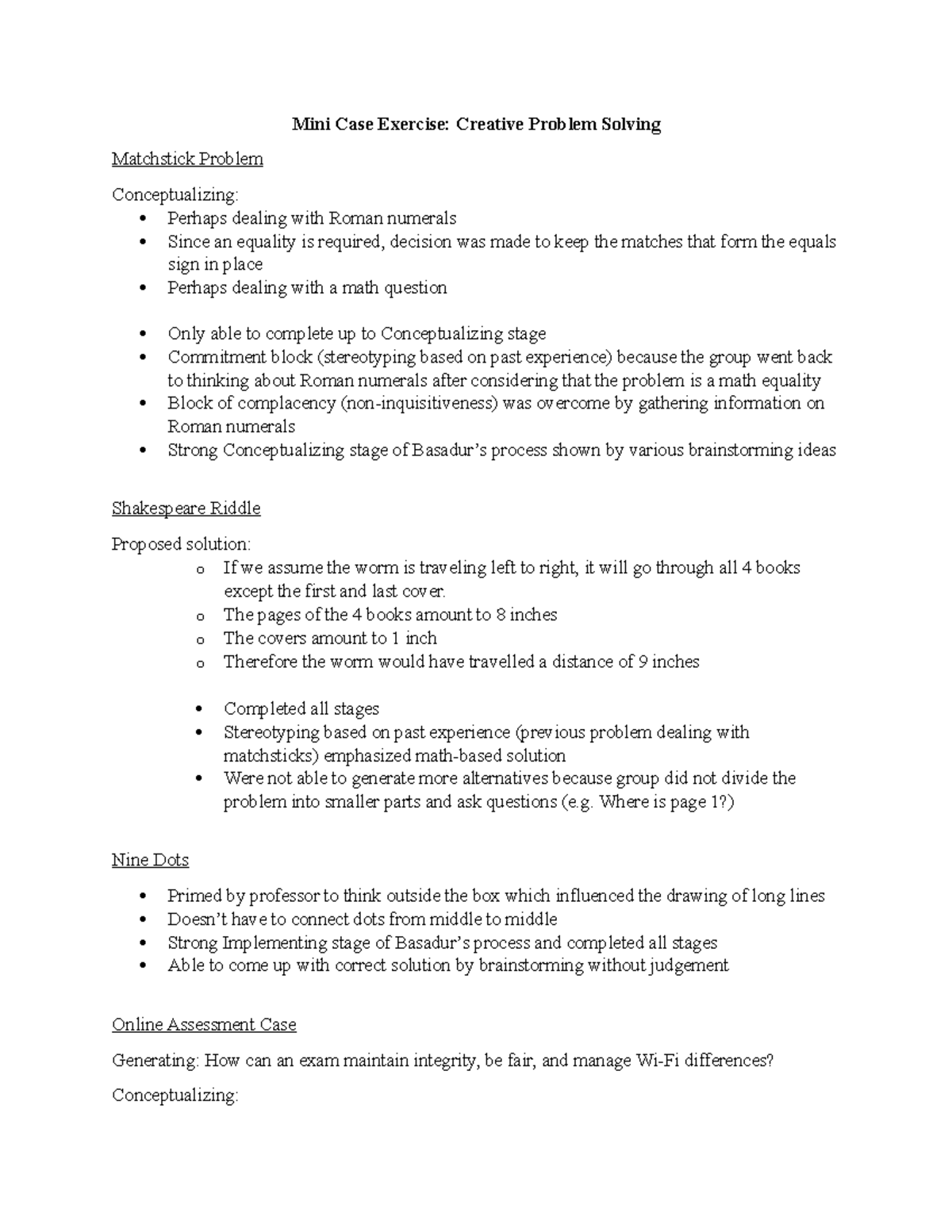 MGHC02 Mini Case Exercise - Mini Case Exercise: Creative Problem ...