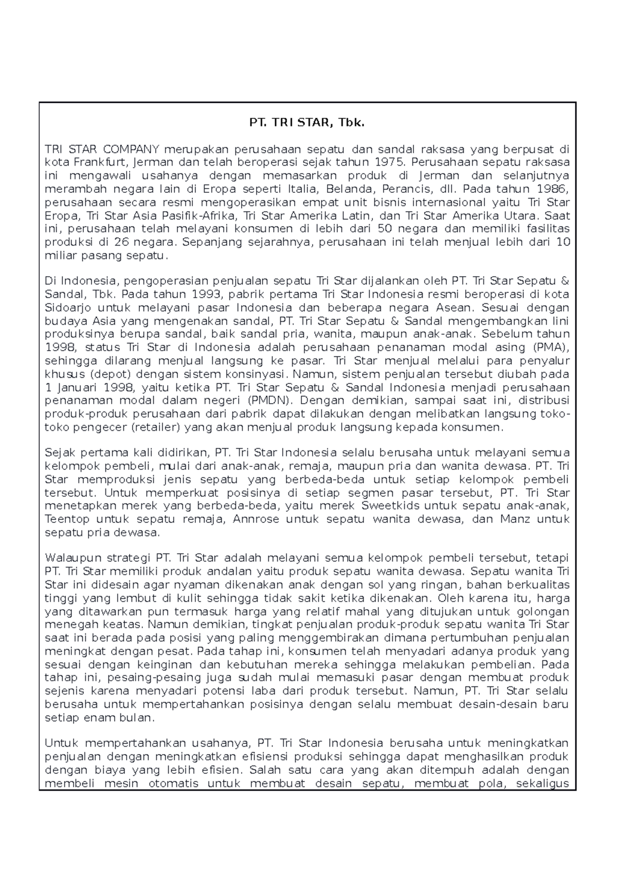 Tugas 2 Tri Star MSDM Keuangan - PT. TRI STAR, Tbk. TRI STAR COMPANY ...
