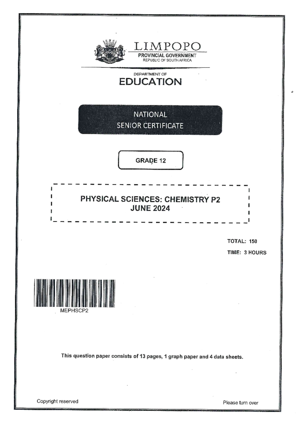 Physical Sciences Grade 12 Paper 2 June 2024 - Studocu