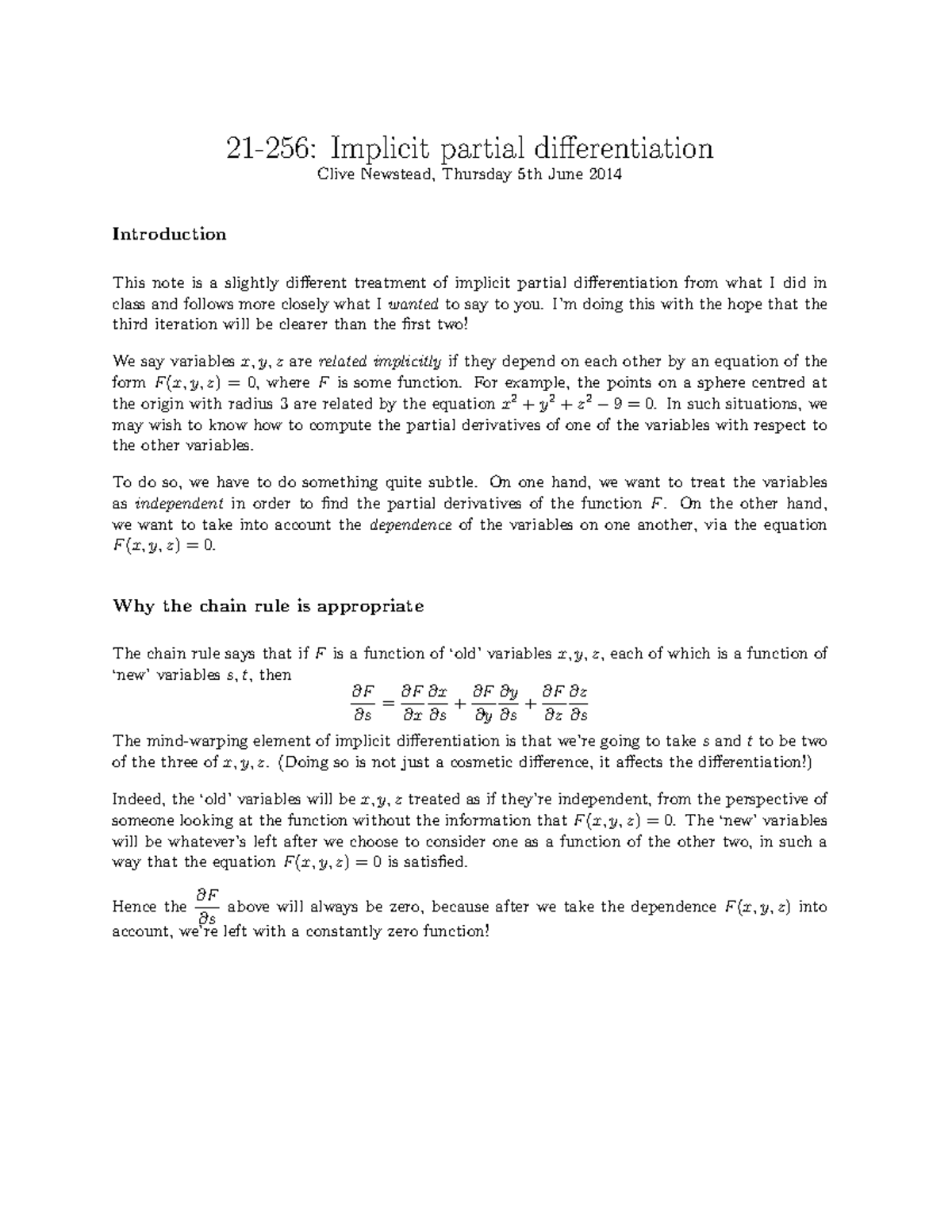 Implicit-partial-diff - 21-256: Implicit partial differentiation Clive ...