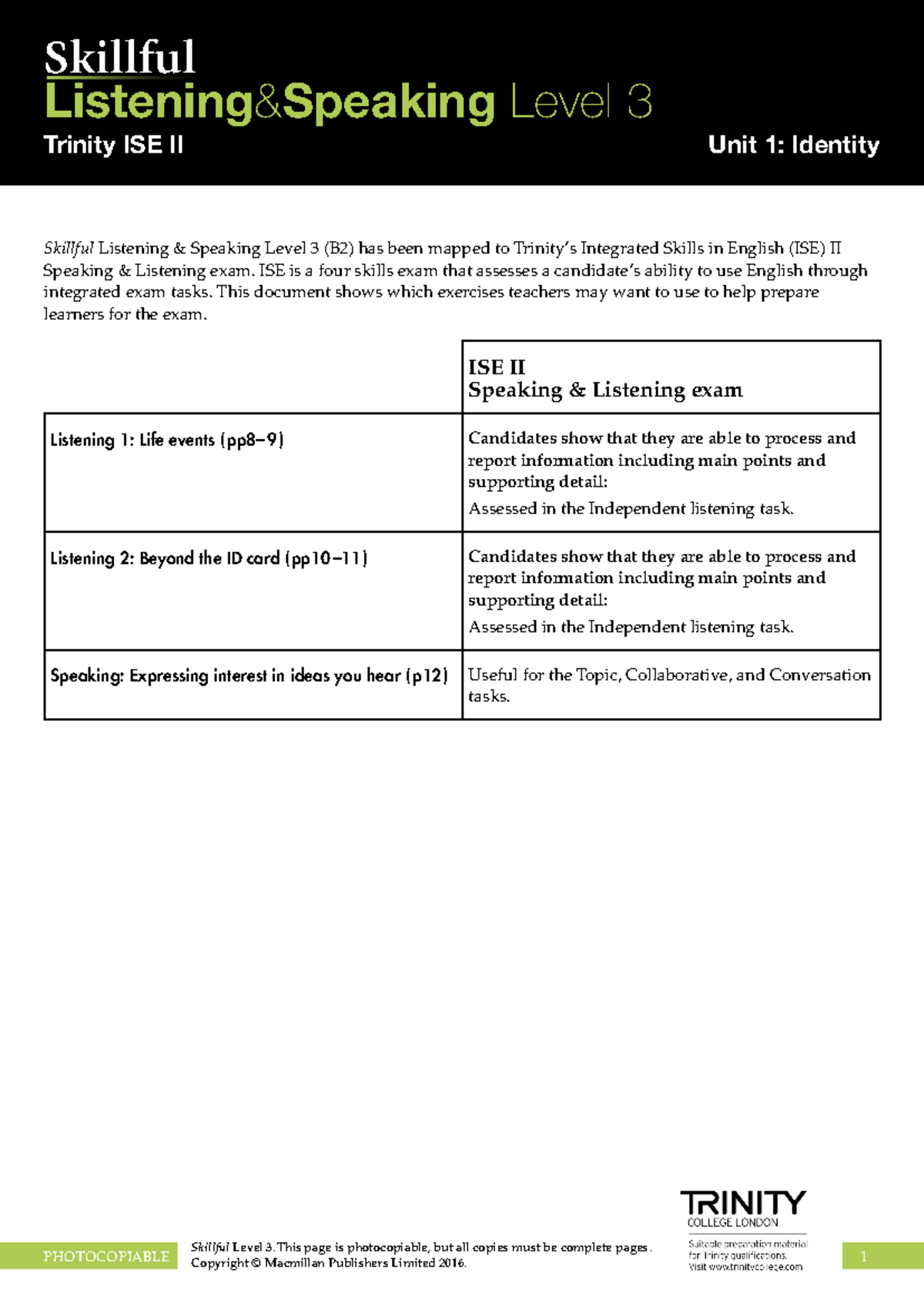 Skillful Listening and Speaking 3 Trinity ISE II - Listening&Speaking ...