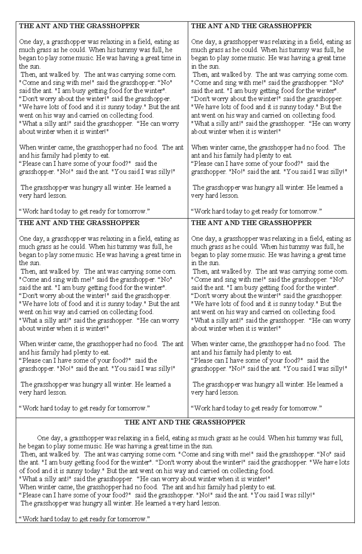 THE ANT AND THE Grasshopper - THE ANT AND THE GRASSHOPPER One day, a ...