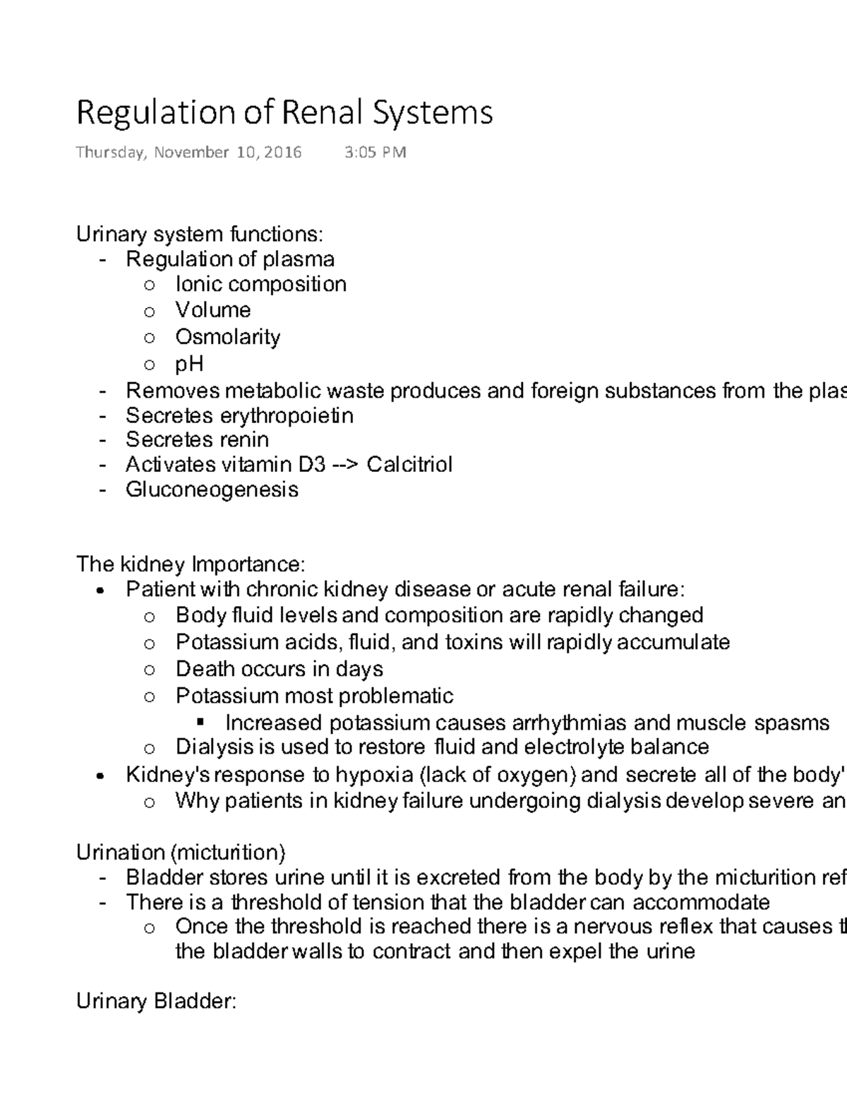 BIO 493 Regulation of Renal Systems - Regulation of Renal Systems ...