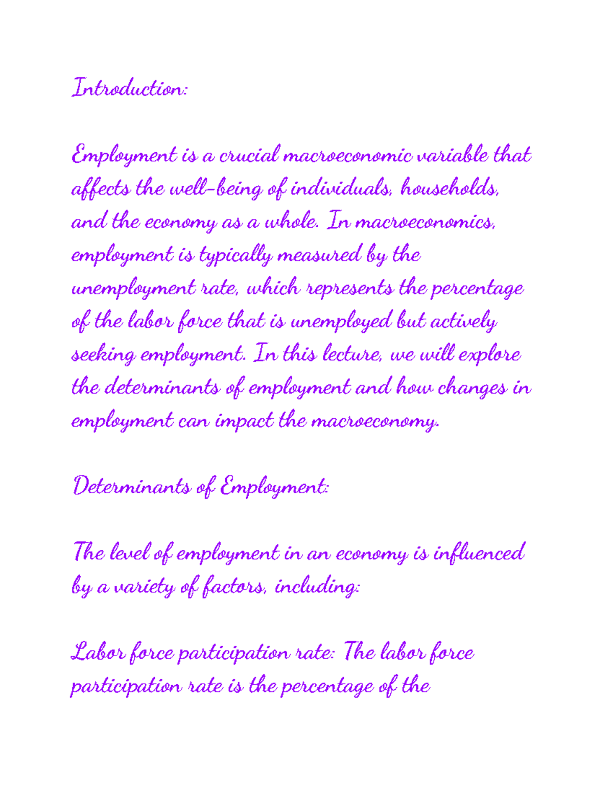 Lecture notes on employment - Introduction: Employment is a crucial ...