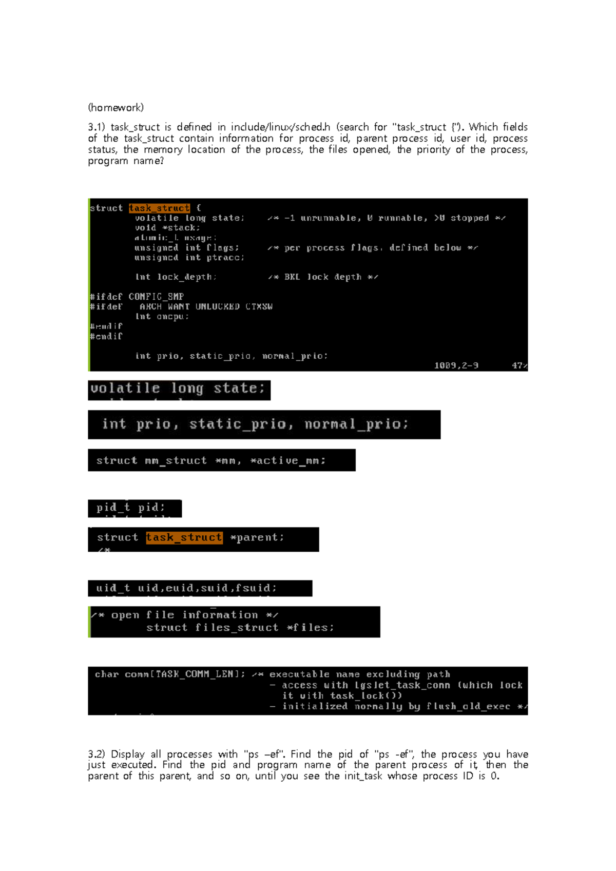 5주차 Final 자료화면 Homework 3 Taskstruct Is Defined In Include