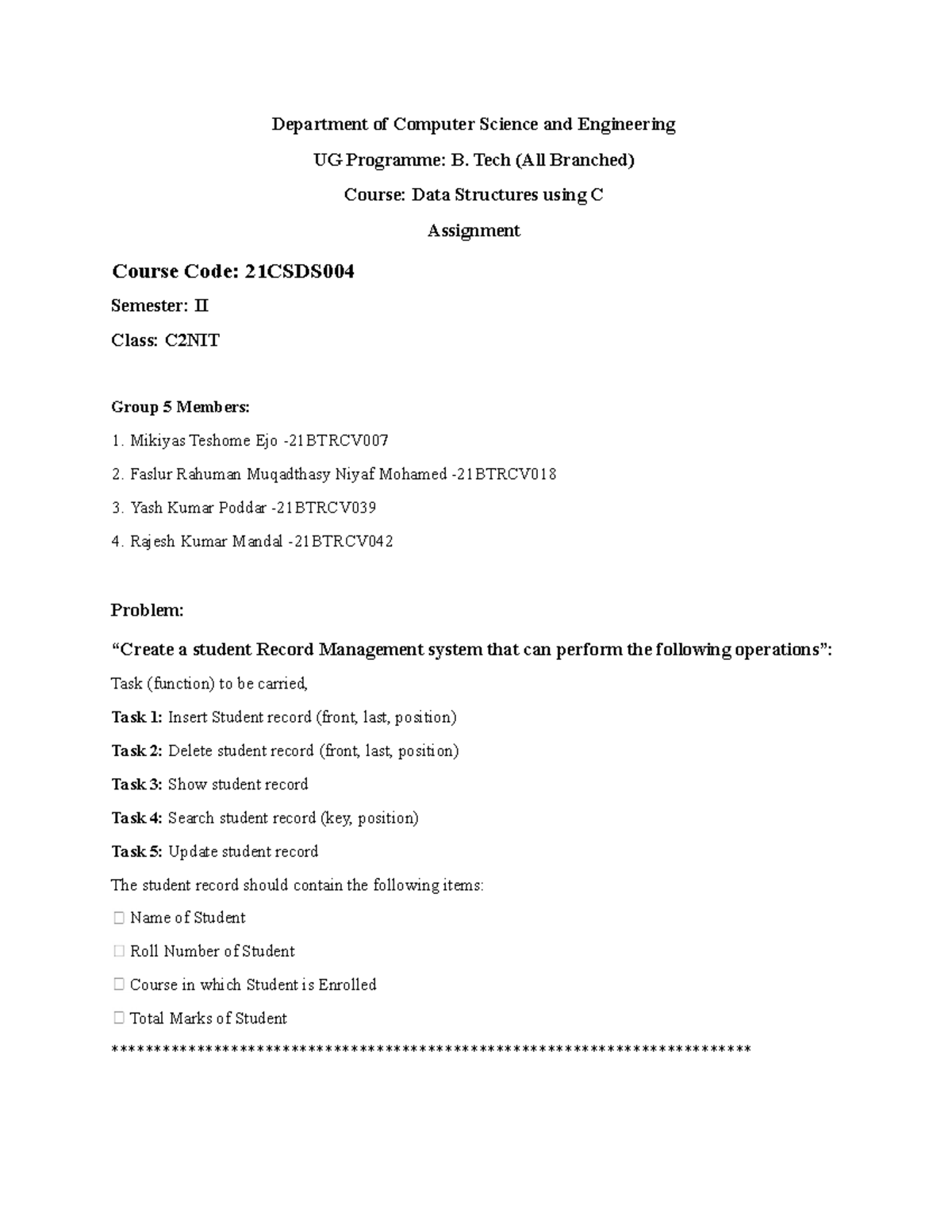 Ds Department Of Computer Science And Engineering Department Of Computer Science And