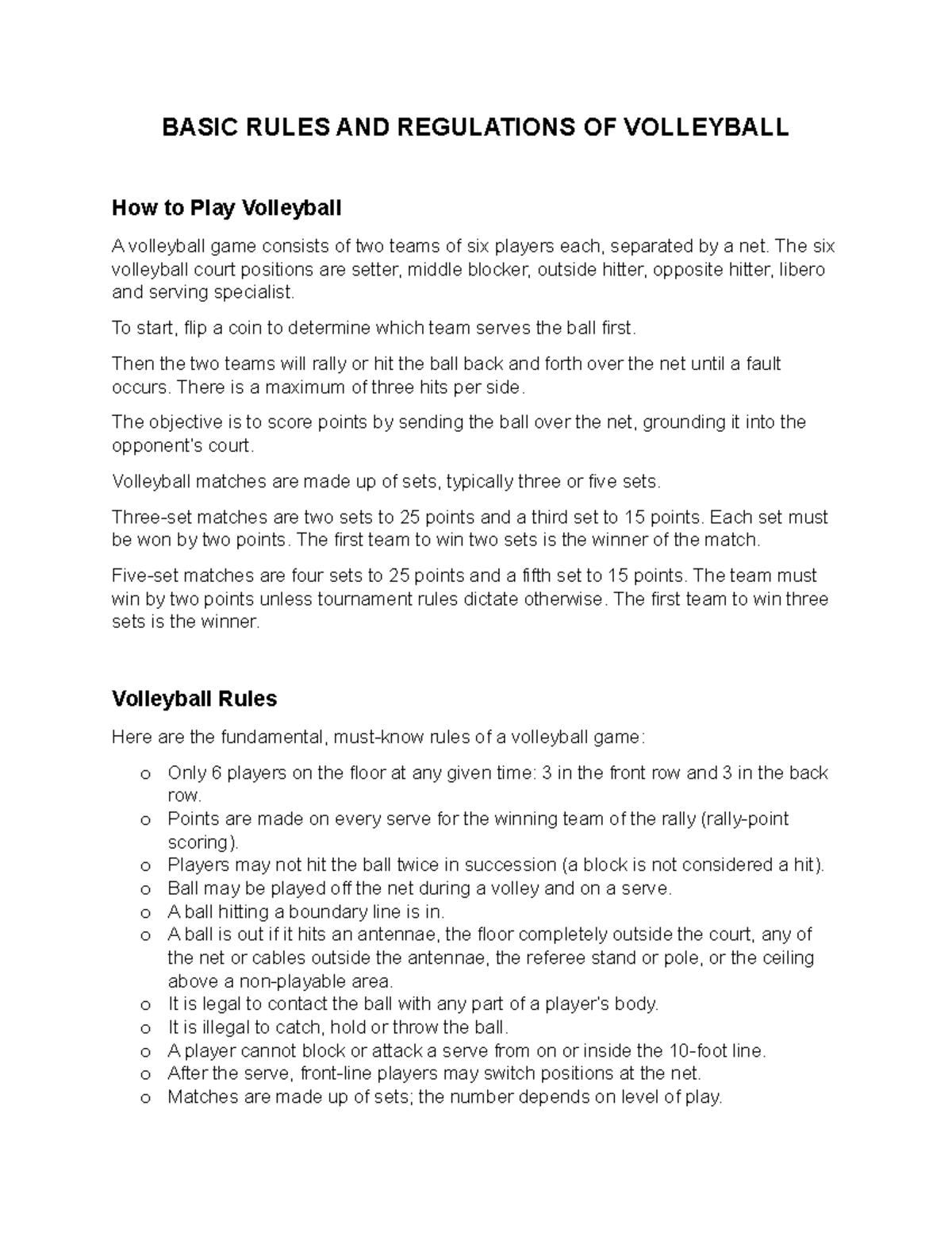 Basic Rules AND Regulations OF Volleyball - BASIC RULES AND REGULATIONS ...