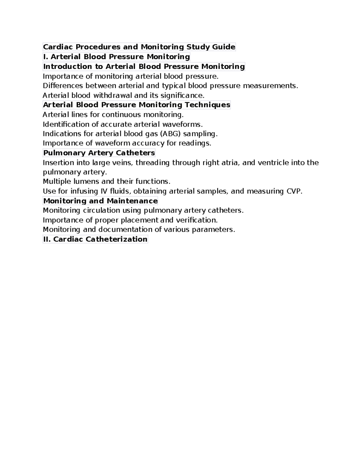 Cardiac 1 study guide - Cardiac Procedures and Monitoring Study Guide I ...
