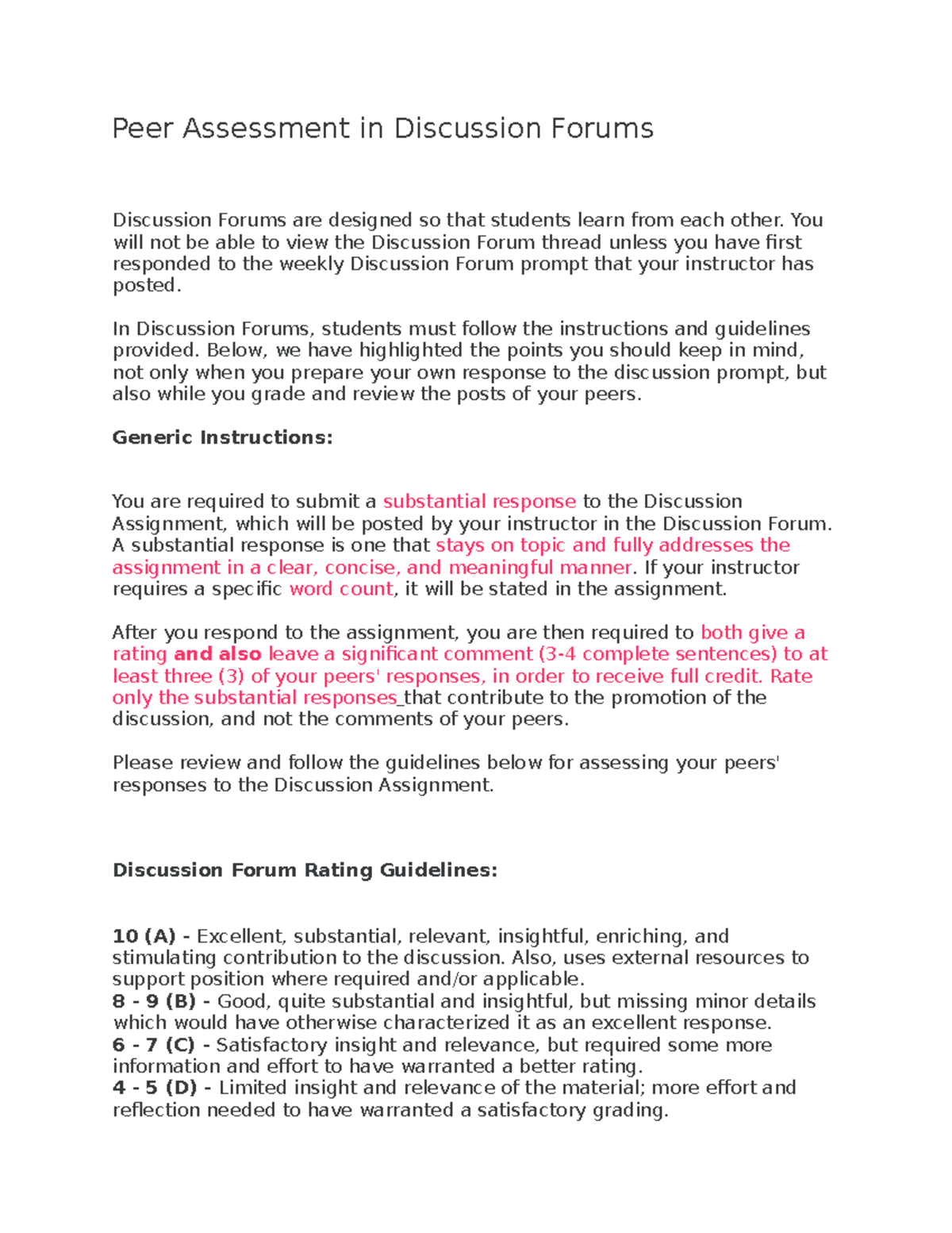 Peer Assessment in Discussion Forums - Peer Assessment in Discussion ...