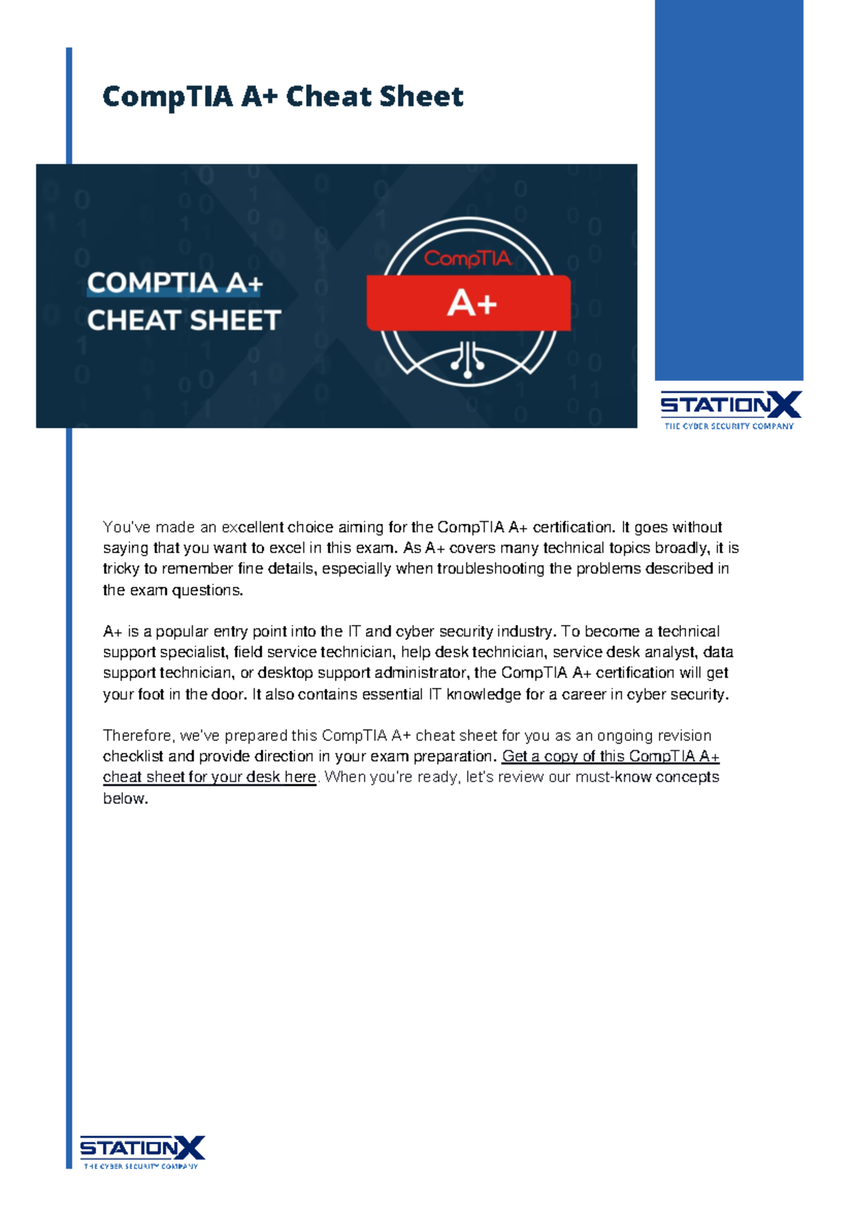 Comp TIA A+ Cheat Sheet - \ You’ve made an excellent choice aiming for ...