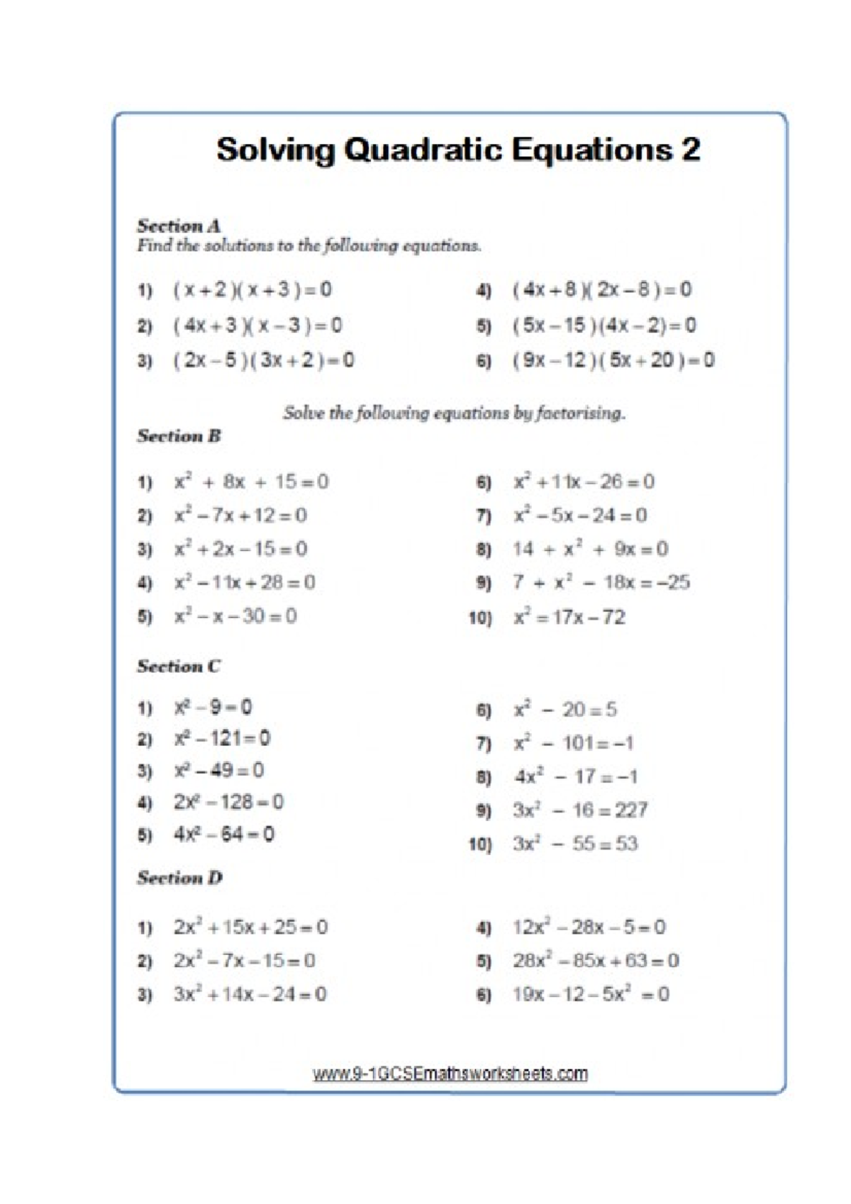 Quadratic equations - algebra 1 - Bachelor of Secondary Education - Studocu