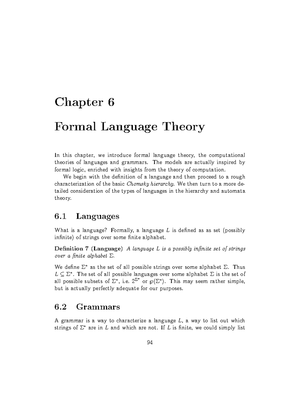 Formal Language Theory - Chapter 6 Formal Language Theory In this ...