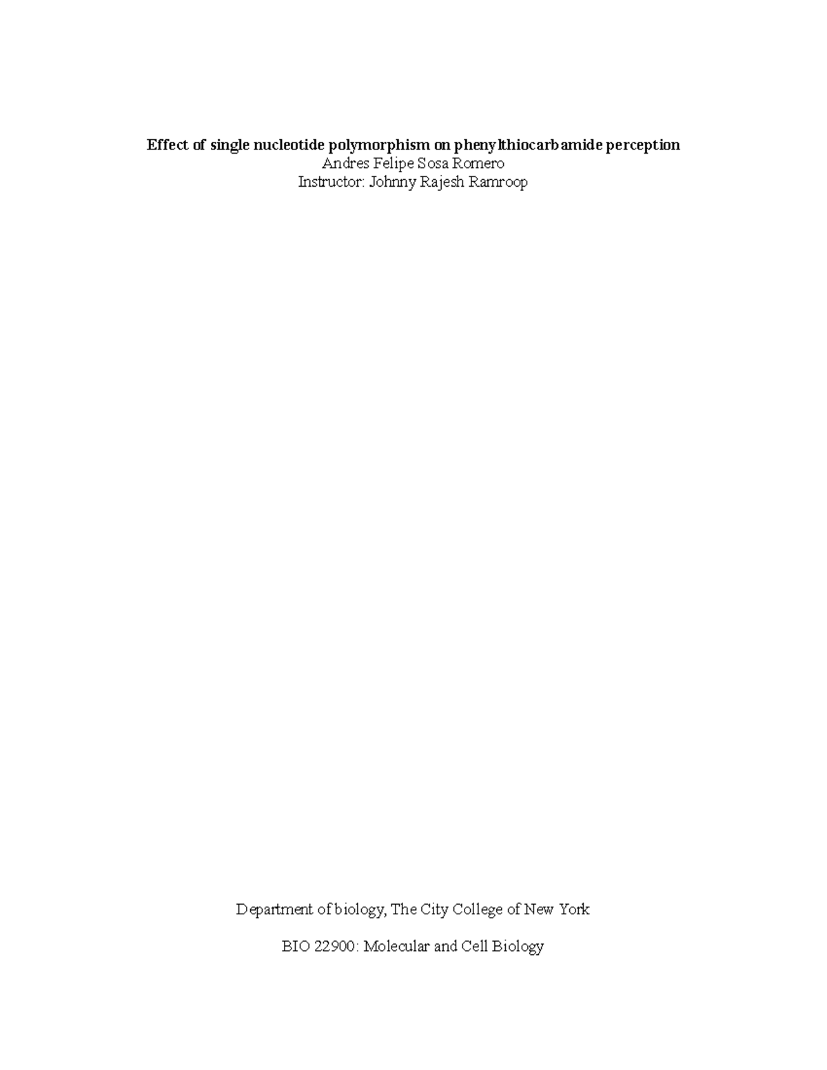 Lab report 2 BIO229 - Effect of single nucleotide polymorphism on ...