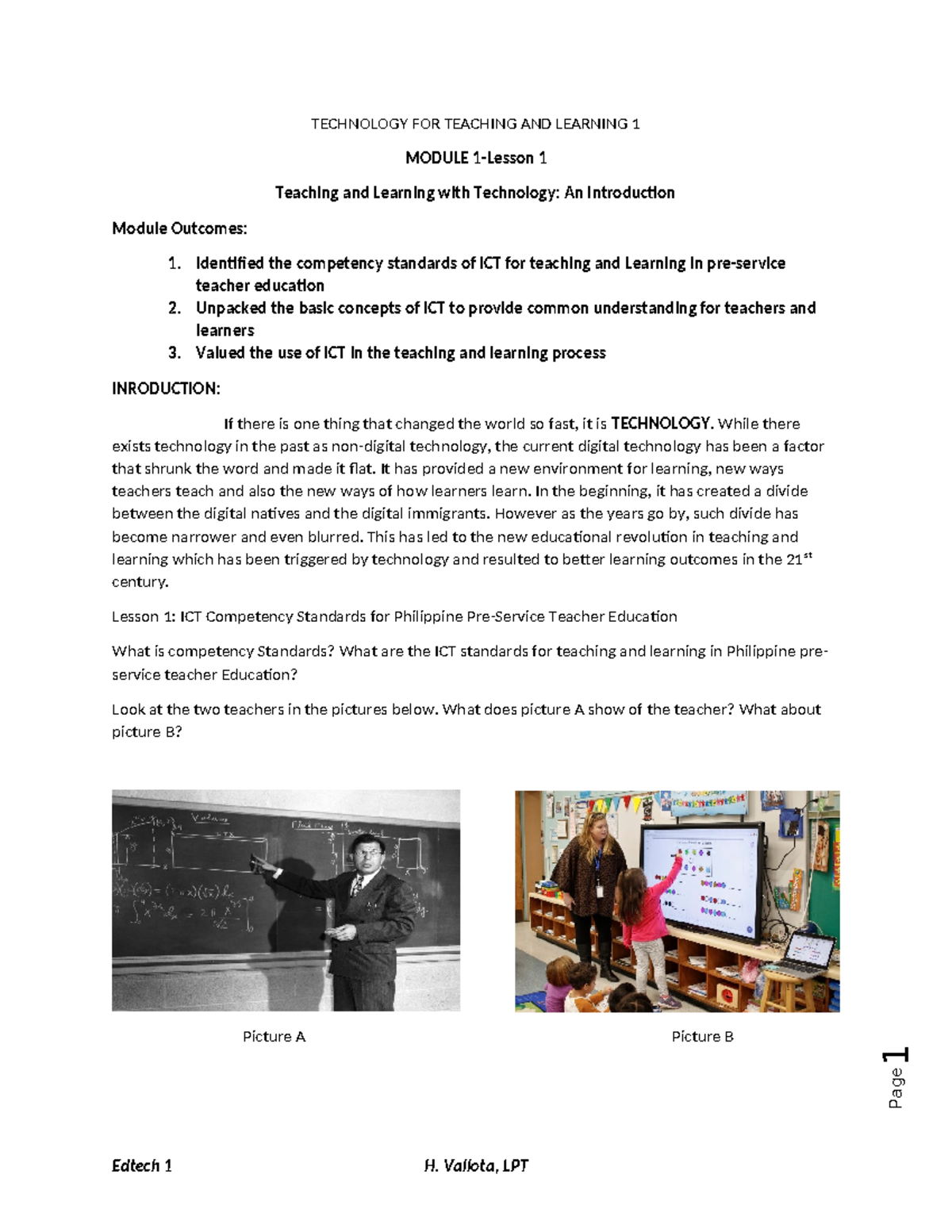 M1-L1 - Page 1 TECHNOLOGY FOR TEACHING AND LEARNING 1 MODULE 1-Lesson 1 ...