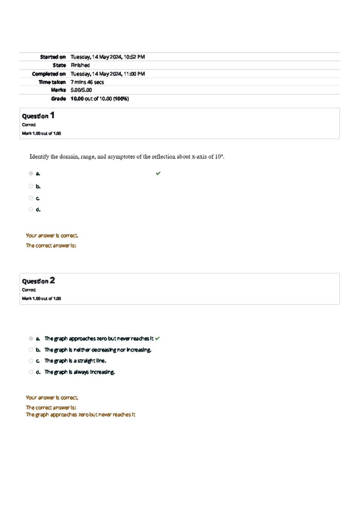 Self-Quiz Unit 5 Attempt review - Started on Tuesday, 14 May 2024, 10:52 PM State Finished ...