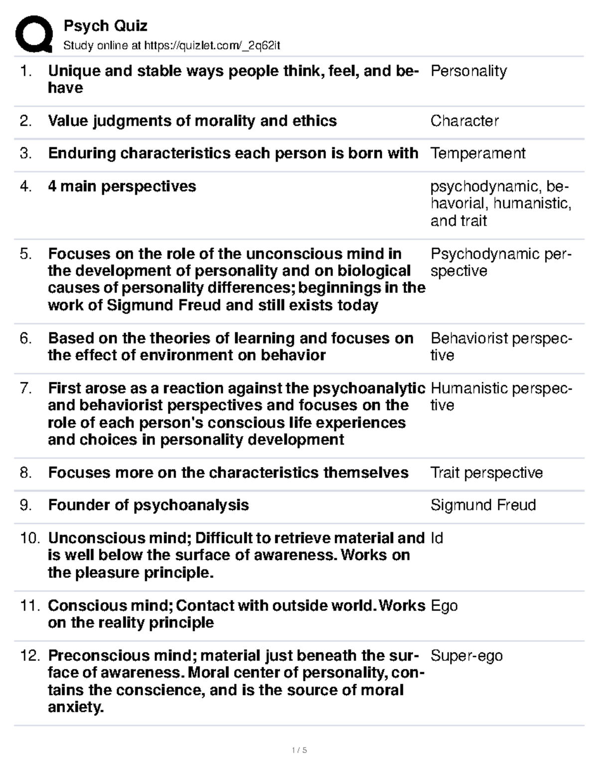 Psycho 2 study set - Study online at quizlet/_2q62it Unique and stable ...