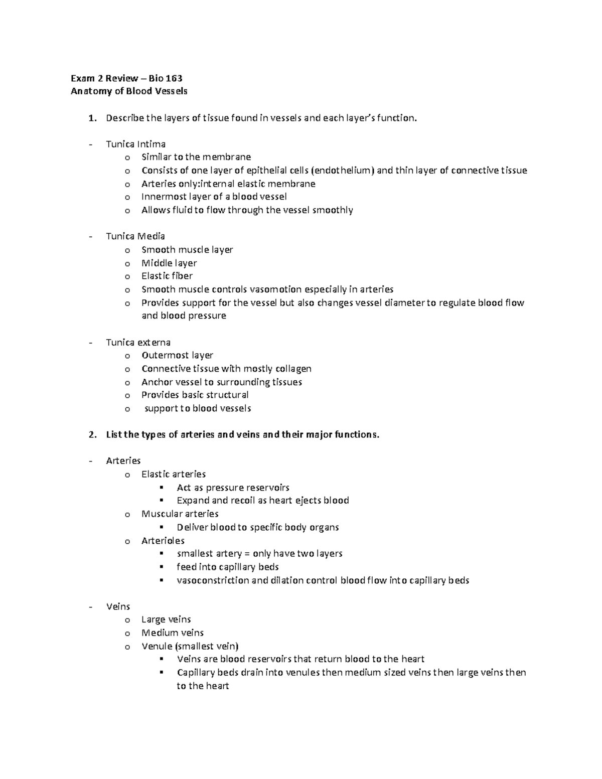 Anatomy of blood vessels - review questions - Exam 2 ReviewAnatomy of ...