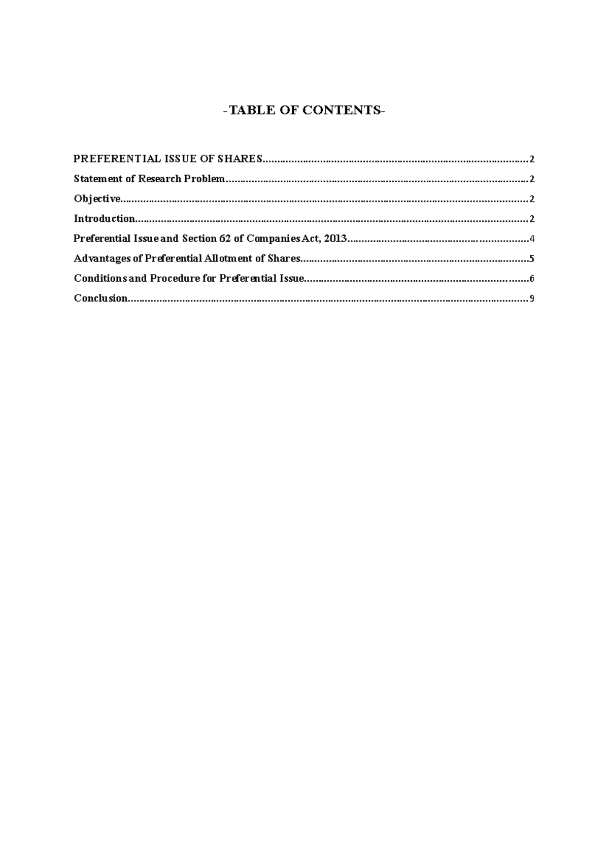 Preferential shares -TABLE OF CONTENTS- PREFERENTIAL ISSUE OF - Studocu