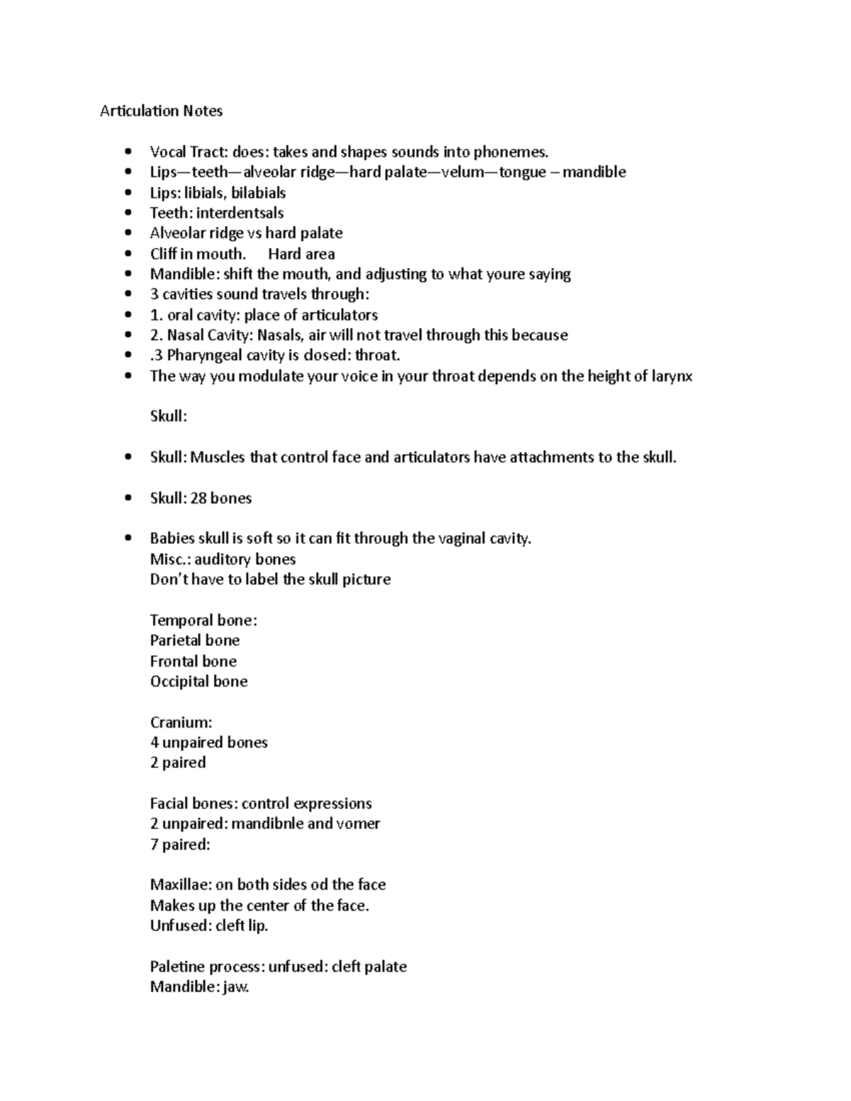 Articulation Notes SPH 233 - Articulation Notes Vocal Tract: does ...