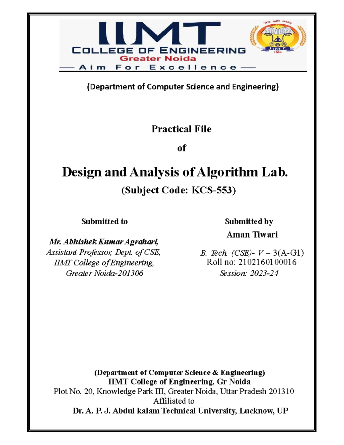 Aman Tiwari - Summary btech - (Department of Computer Science and ...