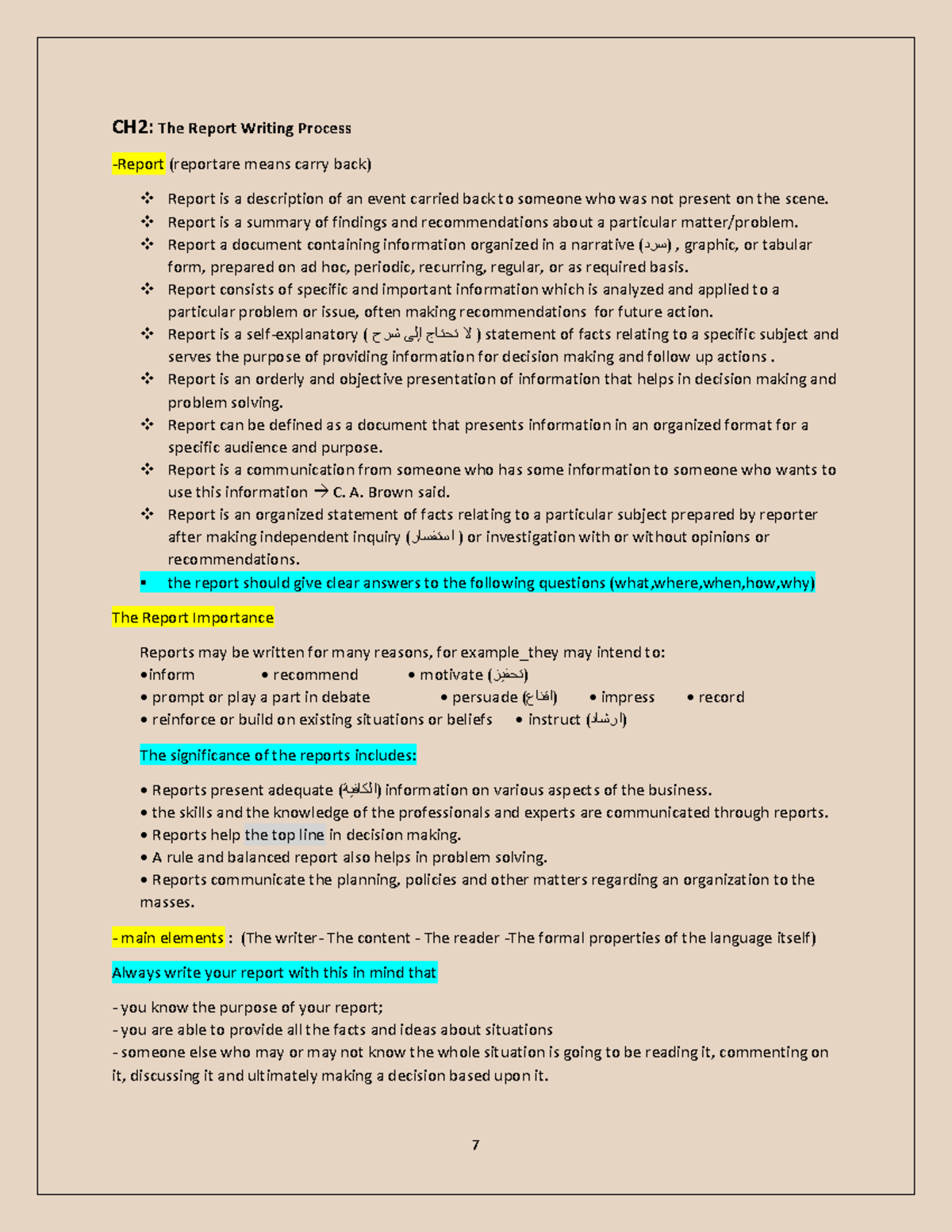 Report Writing Process Summary - 7 CH2: The Report Writing Process ...
