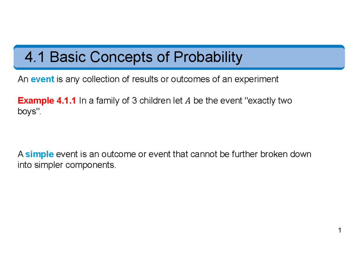 Section 4 - lecture notes for 4.1 of stats 2b03 - 4 Basic Concepts of ...