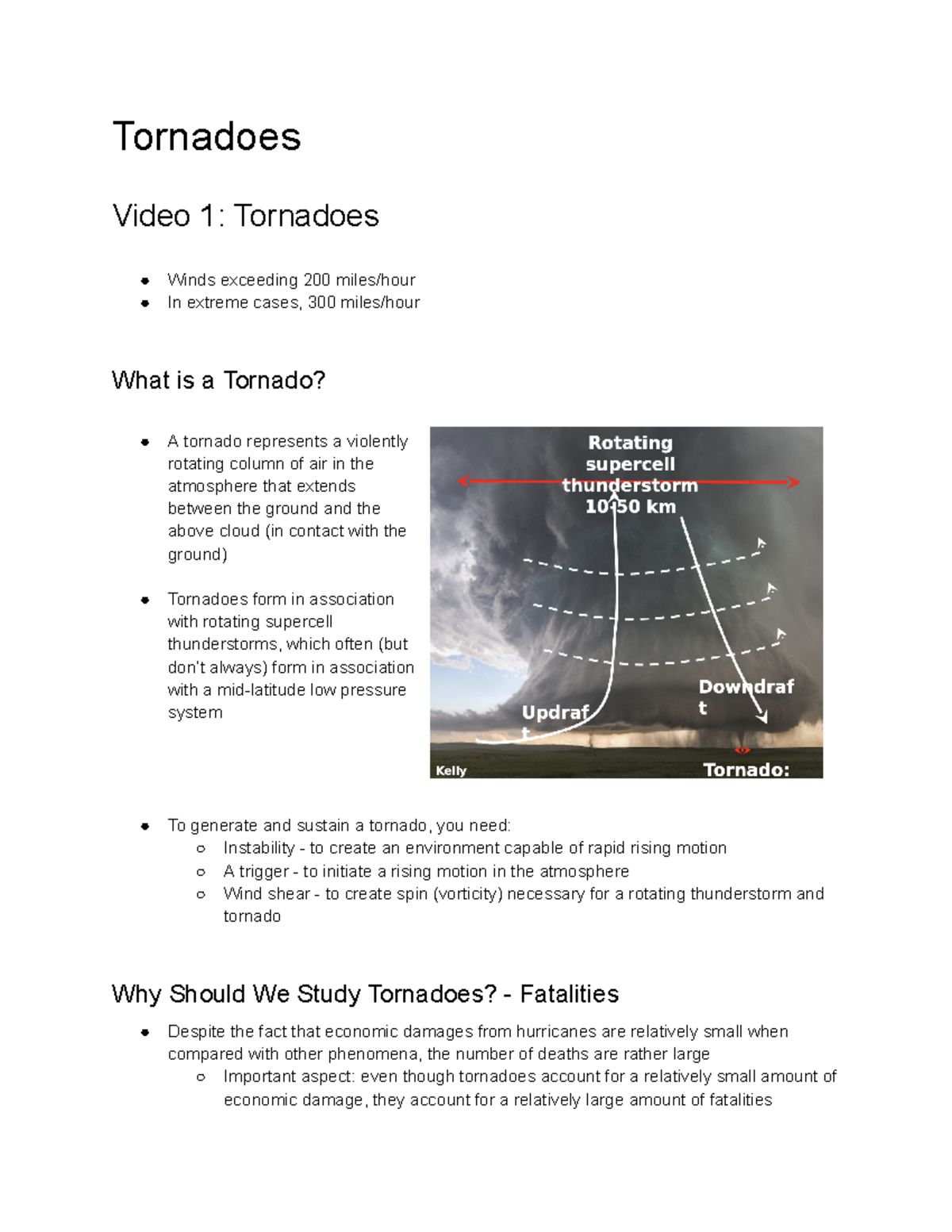 EPSC 185 - Tornadoes - Notes on all tornado videos - Tornadoes Video 1 ...