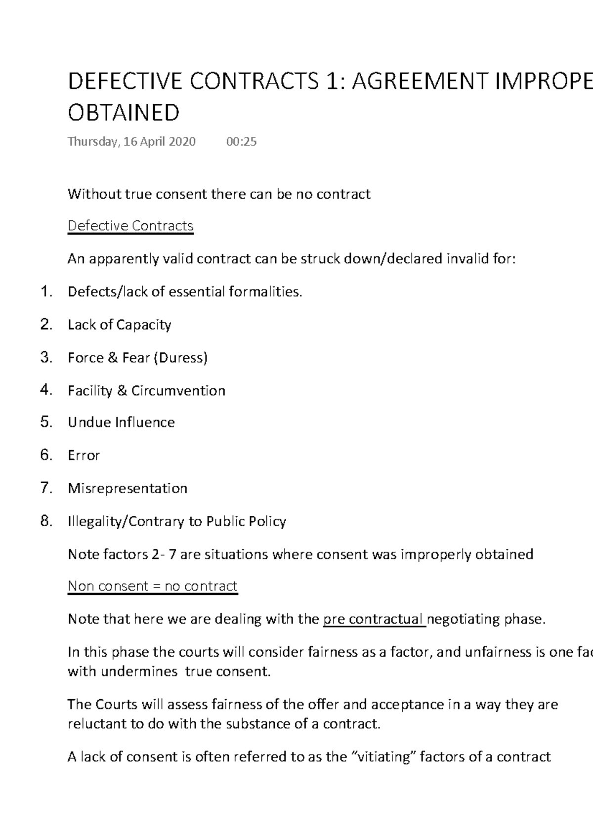 Defective Contracts 1 Agreement Improperly Obtained - Without true ...