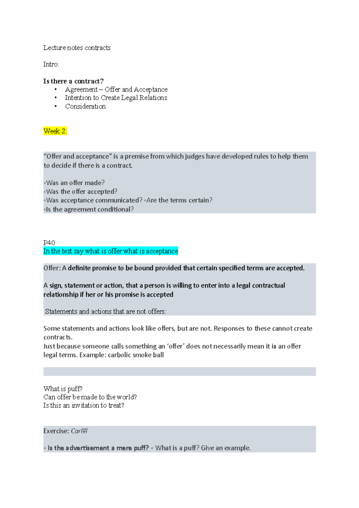 Lecture Notes Contracts Lecture Notes Contracts Intro Is There A Contract • Agreement