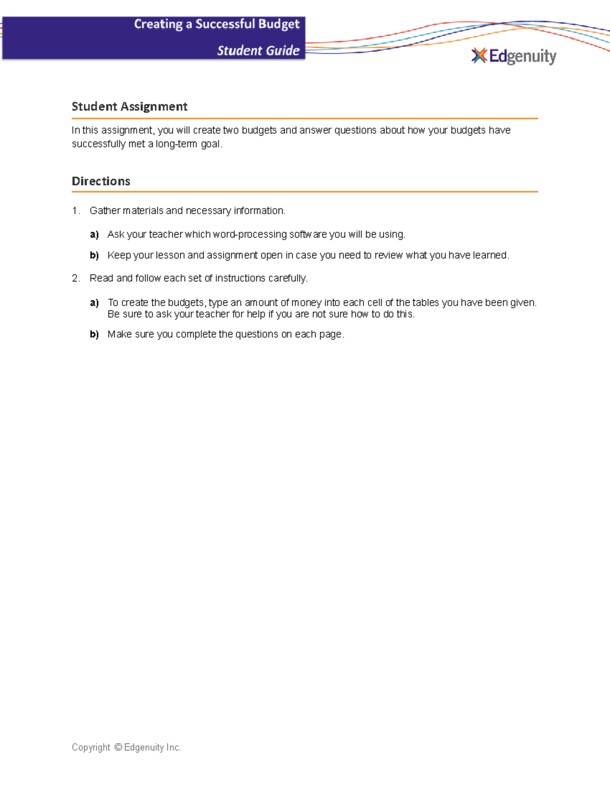 Maya Carr - Budgeting Assignment - Student Assignment In this ...